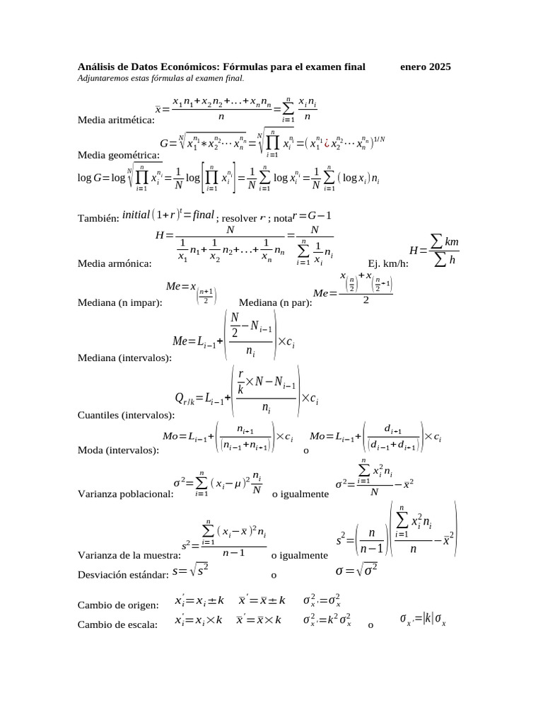 Formulas 2026 Exam ESP 001 | PDF | Coeficiente de determinación ...