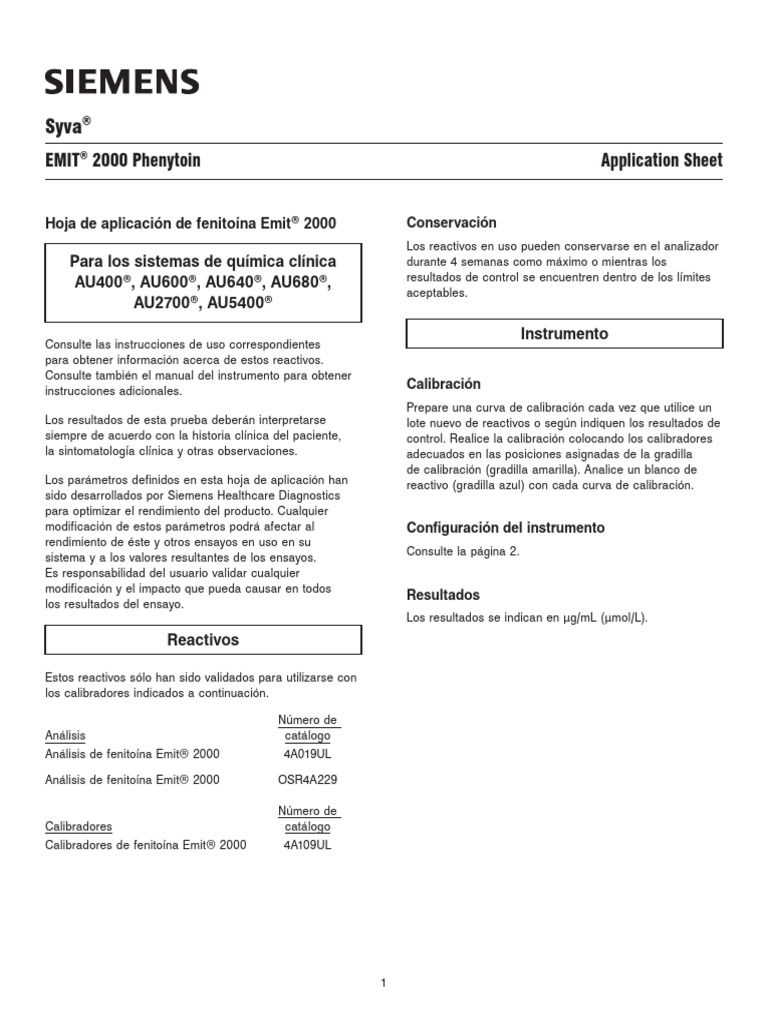 Emit 2000 Phenytoin Application Sheet - AU Series Systems - Rev 10 ...