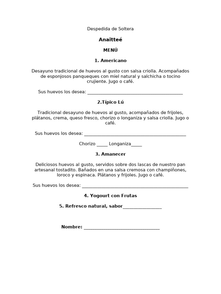 Desp Soltera Menu | PDF