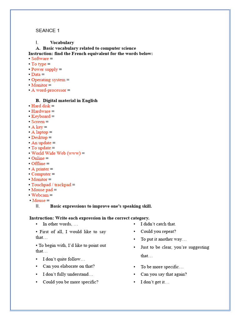 Seance 1 Students Worksheet | PDF | Computing | Computer Engineering