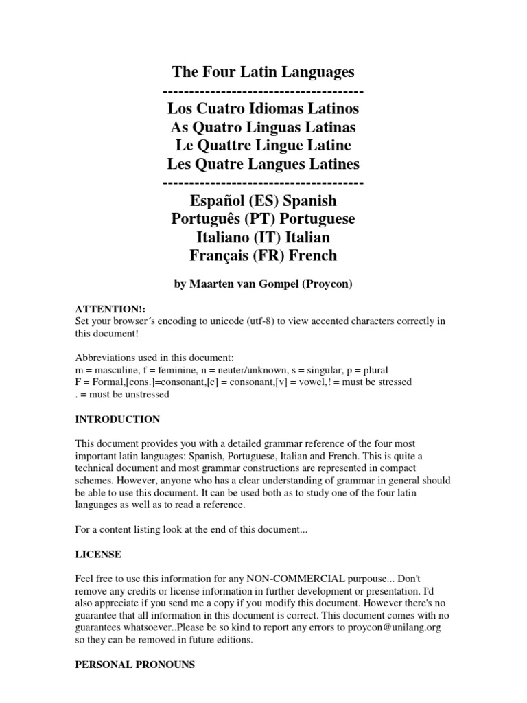 The Four Latin Languages | PDF | Rules | Morphology