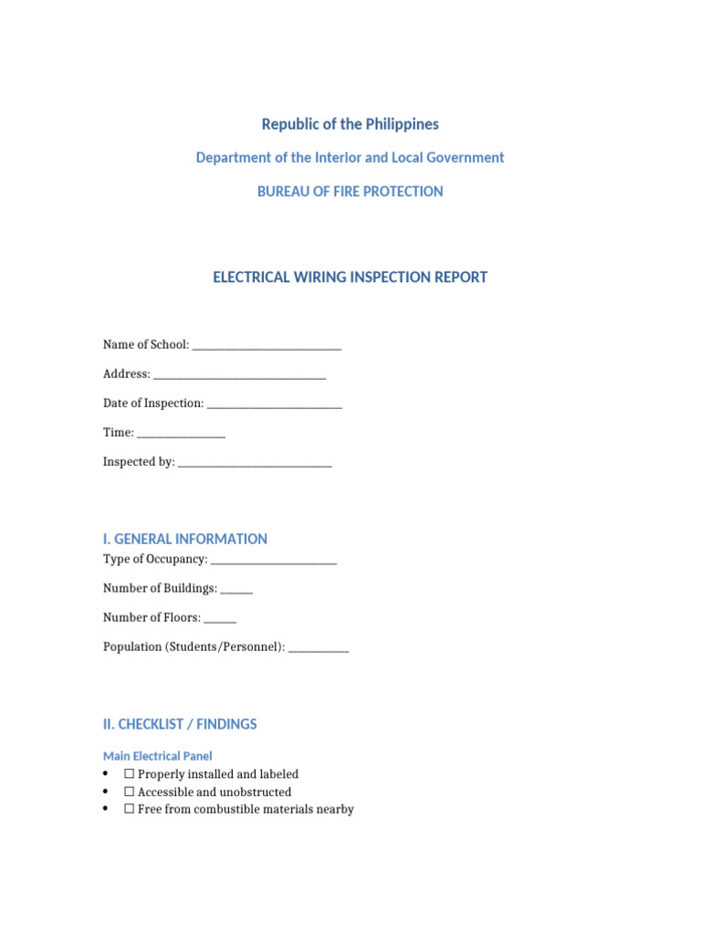 Electrical Wiring Inspection Report Template | PDF | Electrical Wiring ...