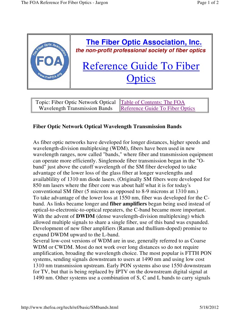 Reference Guide To Fiber Optics: The Fiber Optic Association, Inc | PDF ...