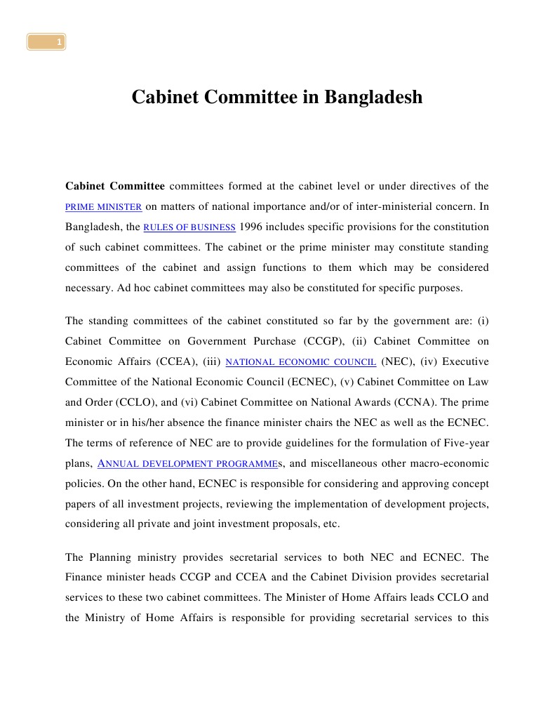 Bangladesh Cabinet Committees | PDF | Cabinet (Government) | Government ...