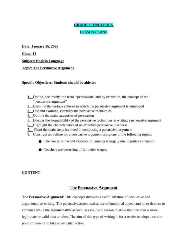 Persuasive-Argument Lesson Plan | PDF | Reason | Logic