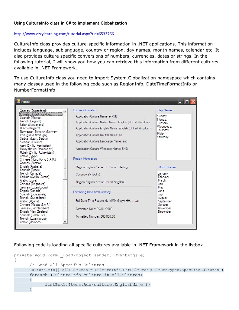 Using CultureInfo Class in CsharpVeryGood | PDF | C Sharp (Programming Language) | Programming ...