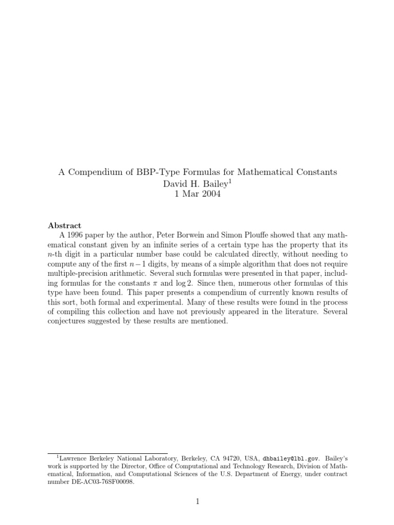 BBP Formulas | PDF | Teaching Mathematics | Numbers