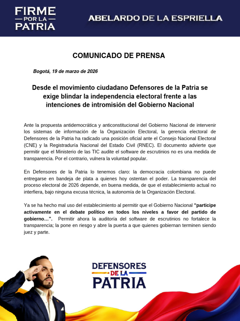 Defensores de La Patria Sobre "Blindar" Elecciones | PDF | Elecciones ...