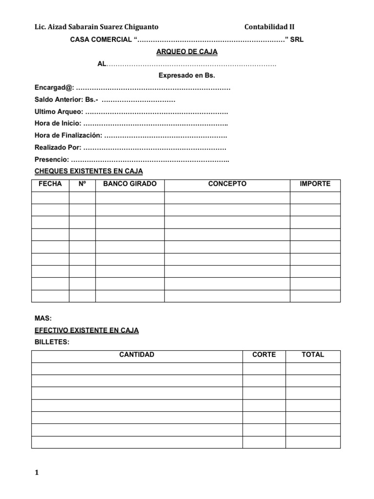 Formato de Arqueo de Caja | PDF