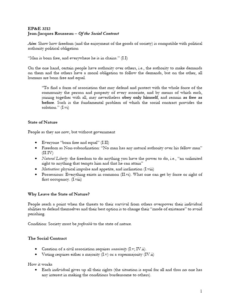 Jean-Jacques Rousseau - of The Social Contract HANDOUT | PDF | Justice ...
