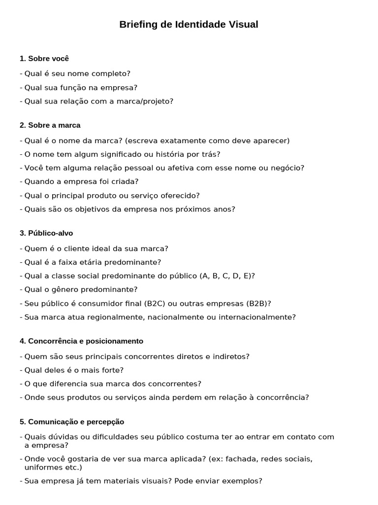 Modelo Briefing Identidade Visual | PDF