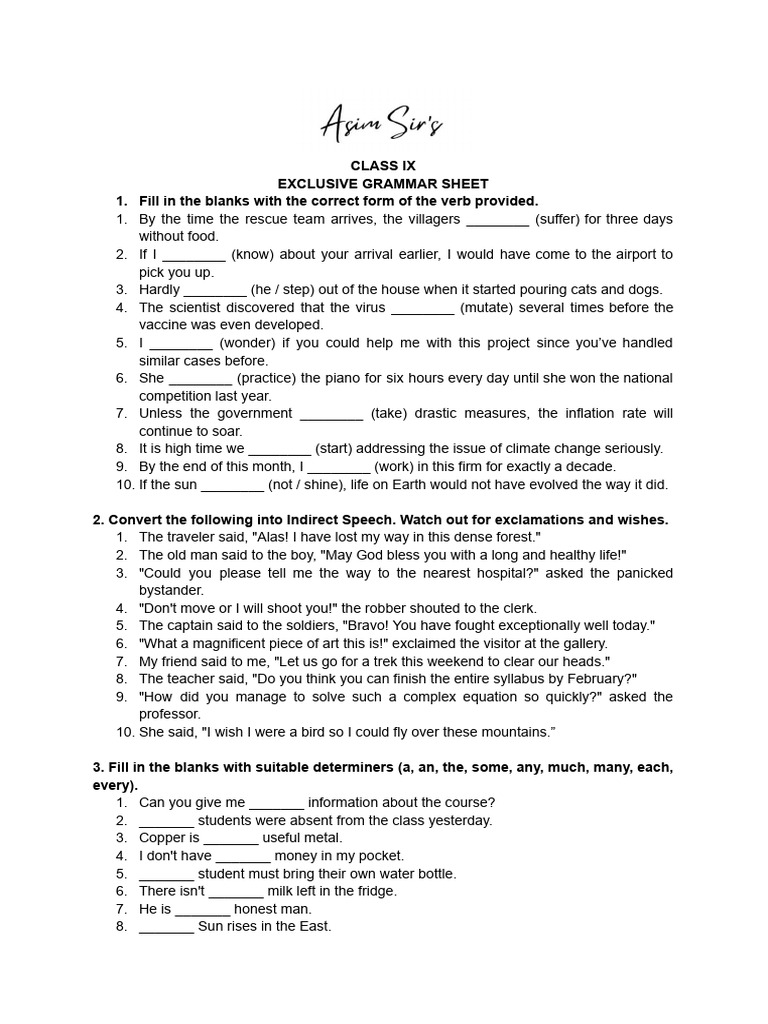 Class Ix Exclusive Sheet | PDF