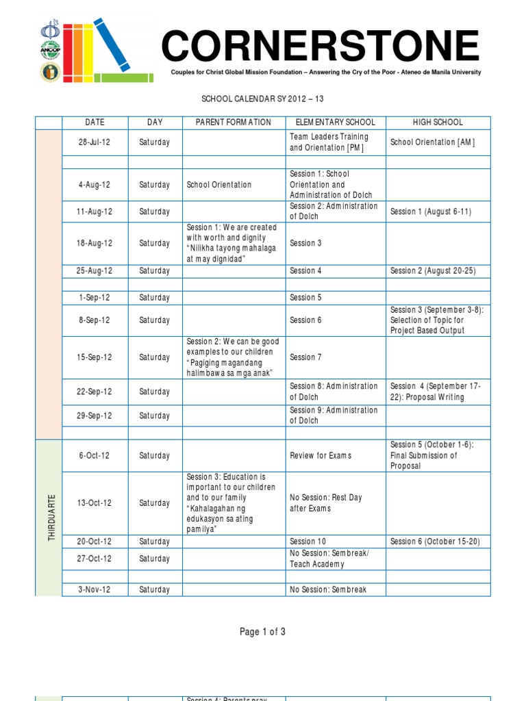 School Year 2012-2013 Calendar | PDF
