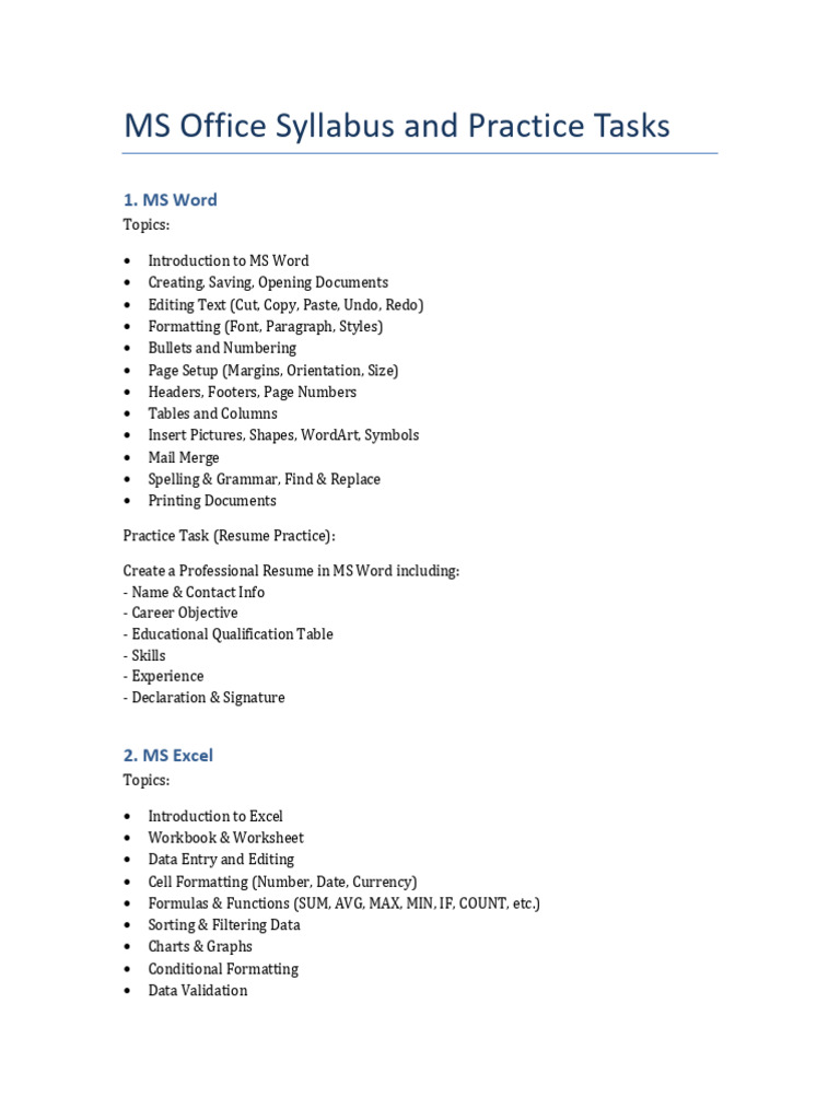 MS Office Syllabus and Practice Tasks Updated | PDF | Microsoft Word ...