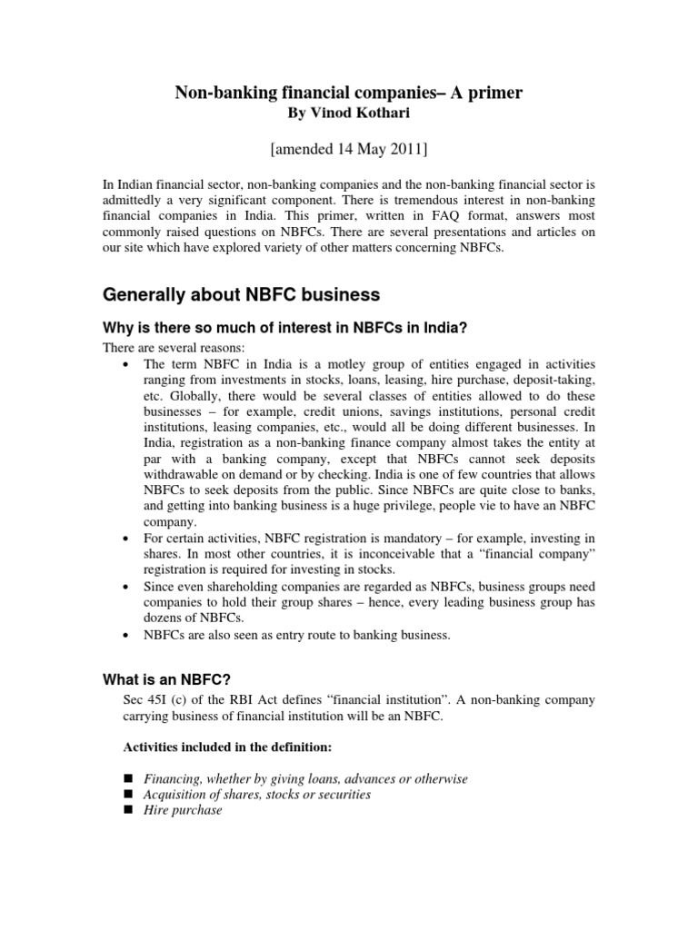 Nbfcs A Primer Pdf Money Laundering Non Bank Financial Institution