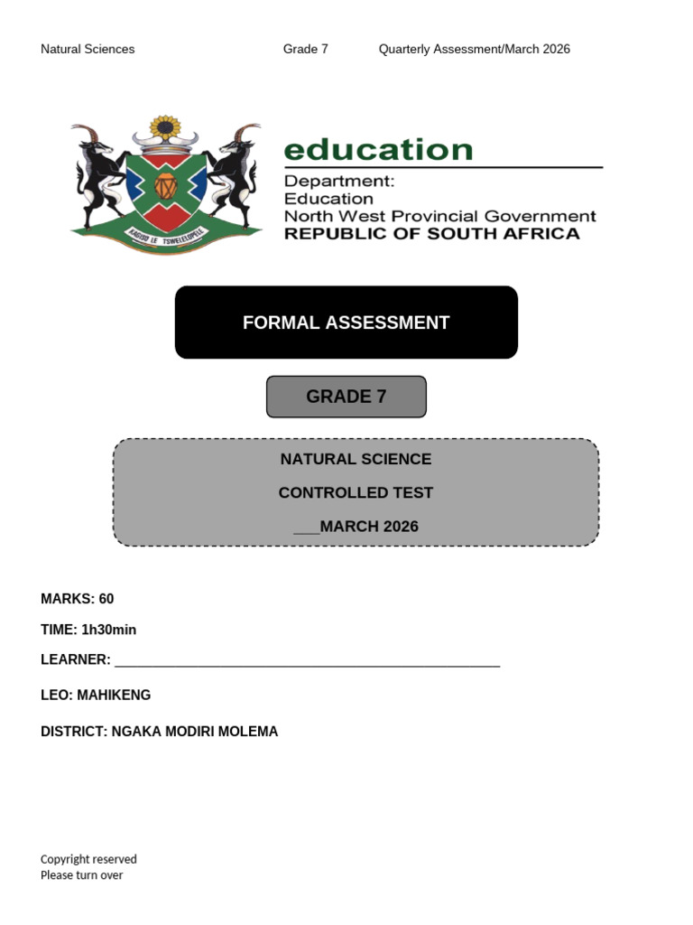 Natural Science Term 1 Test 2026-1 | PDF | Flowers | Plants