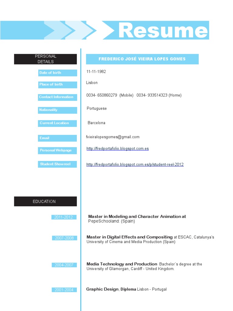 Character Animator Resume | PDF | Animation | 3 D Computer Graphics