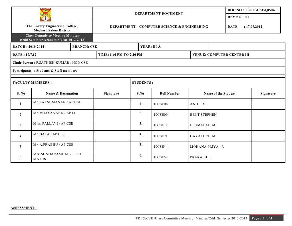 Class Committee Meeting-Minutes-III Cseb | PDF | Business | Technology ...