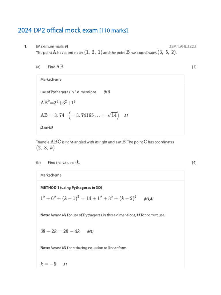 2024 DP2 Offical Mock Exam Paper 1 Mark Scheme | PDF | Variance ...