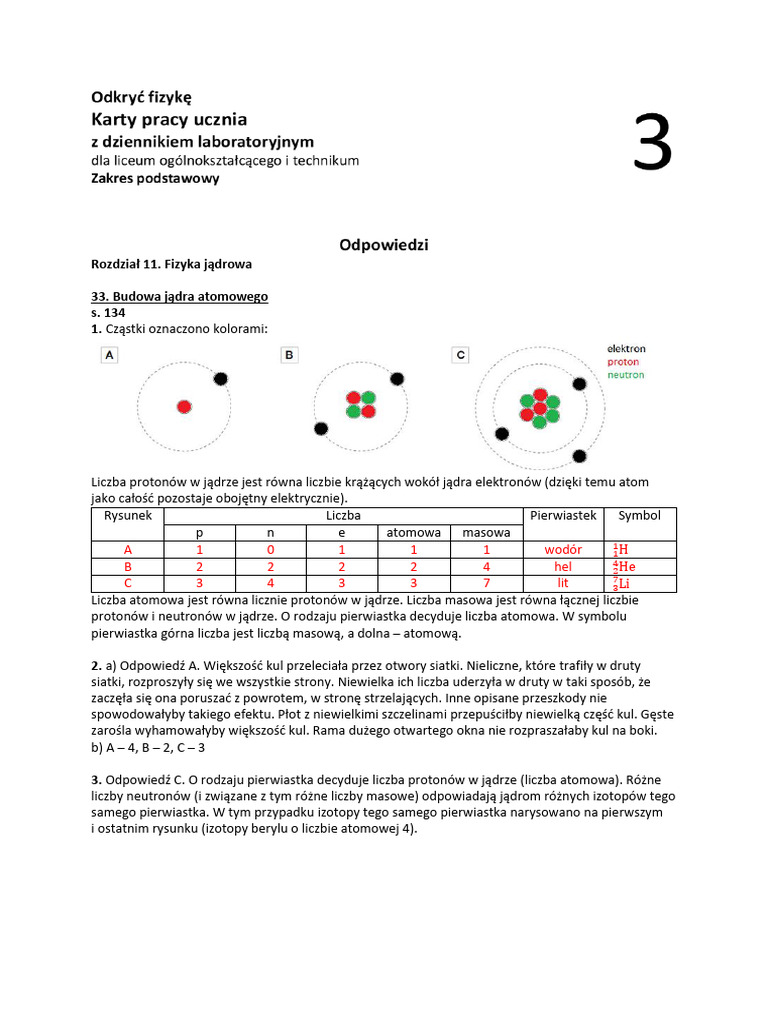 Rozwiazania Karty Pracy Ucznia Klasa 3 Fizyka Jadrowa | PDF