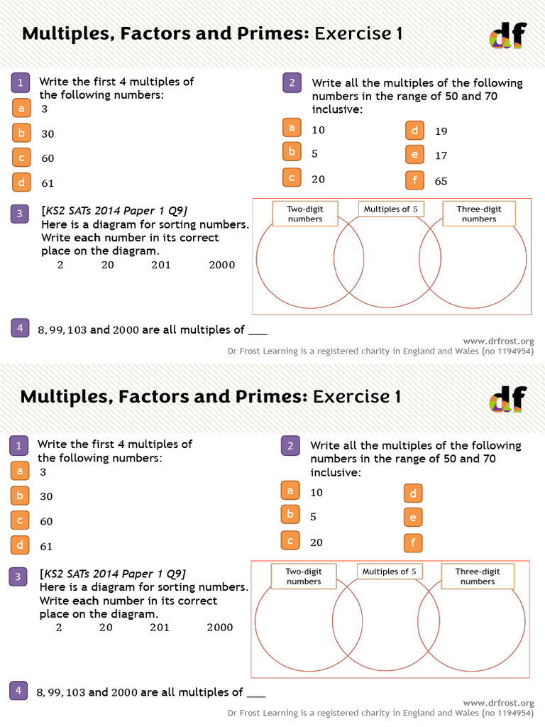 MYP2 1.3A.1 Multiples Factors and Primes - Exercise 1 | PDF