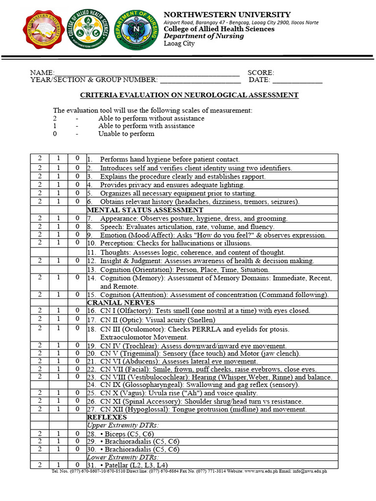 25 26 2 Neurological Assessment Evaluation Tool | PDF | Nervous System ...