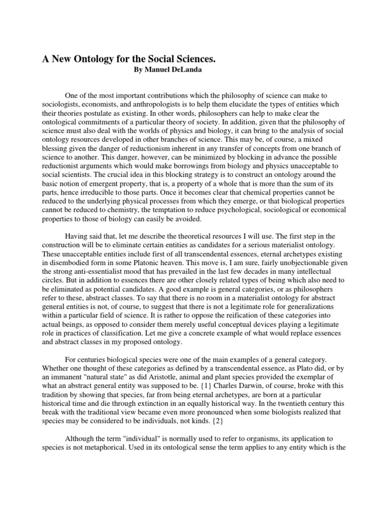 DeLanda - A New Ontology For The Social Sciences | PDF | Species | Ontology