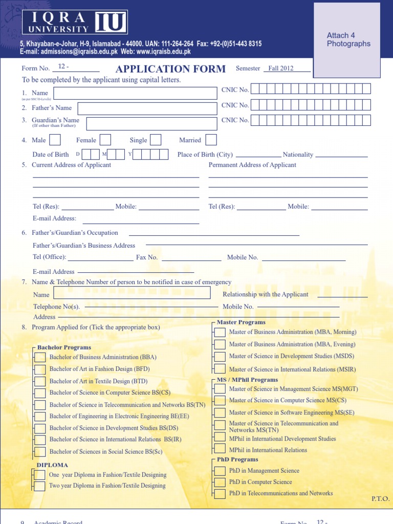 Admission Form Fall 2012.Cdr | PDF | University And College Admission ...