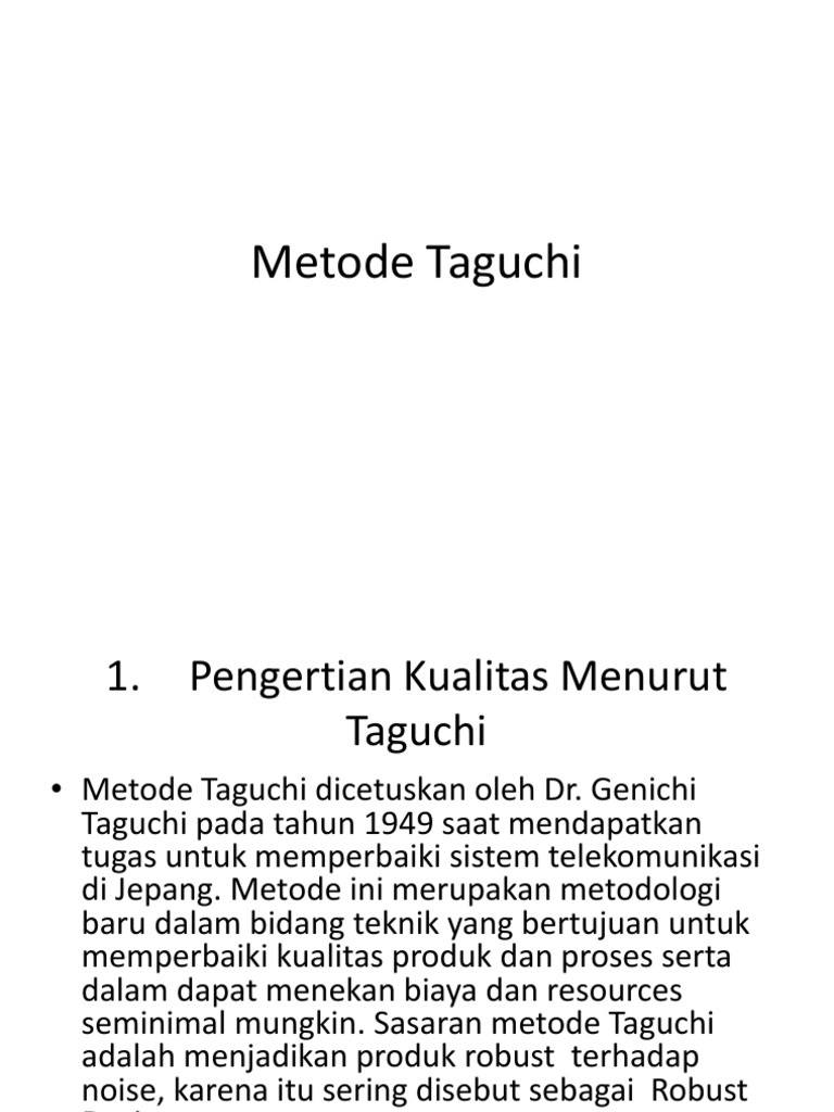 Metode Taguchi | PDF | Teknologi & Rekayasa