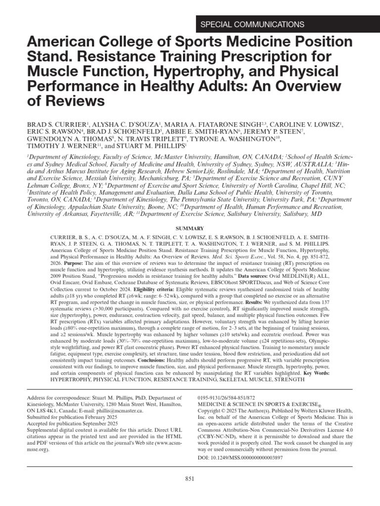 ACSM 2026 Position Stand | PDF | Strength Training | Muscle Hypertrophy