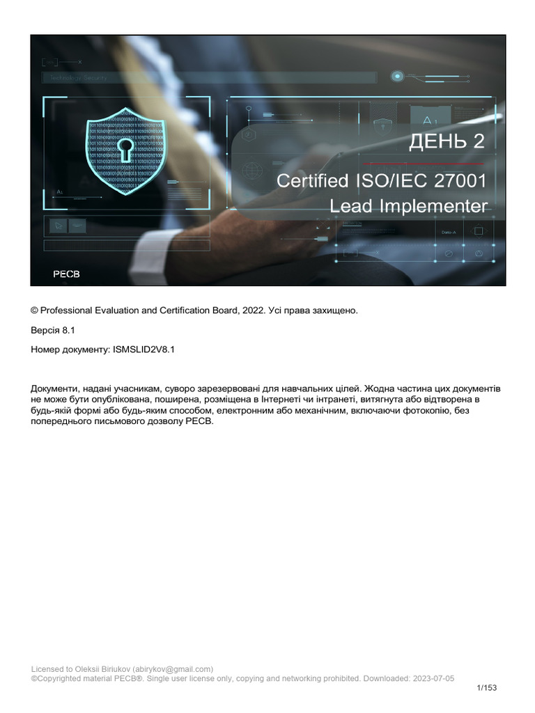ISO IEC 27001 Lead Implementer UK v.8.1 - Day 2 | PDF
