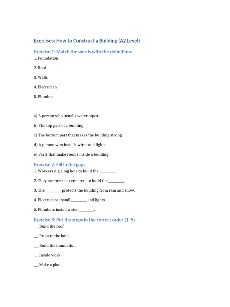 Building Construction A2 Exercises | PDF