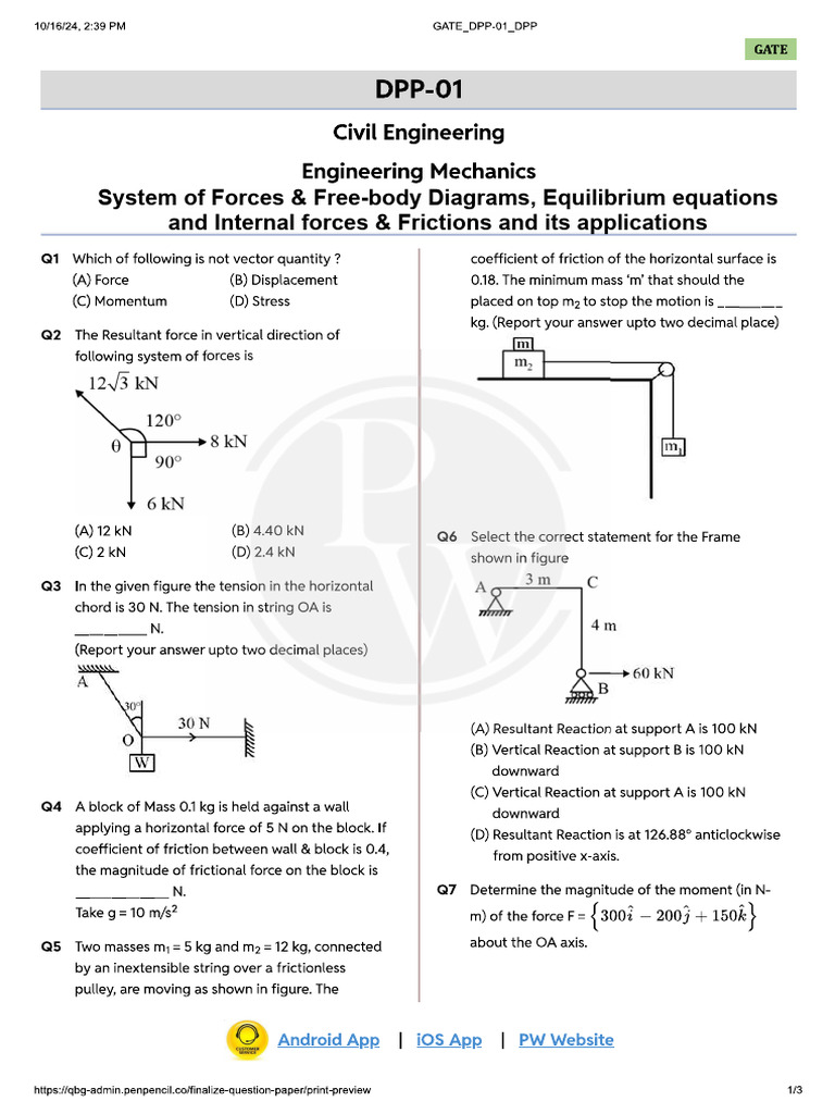 System of Forces & Free-Body Diagrams, Equilibrium Equations and ...