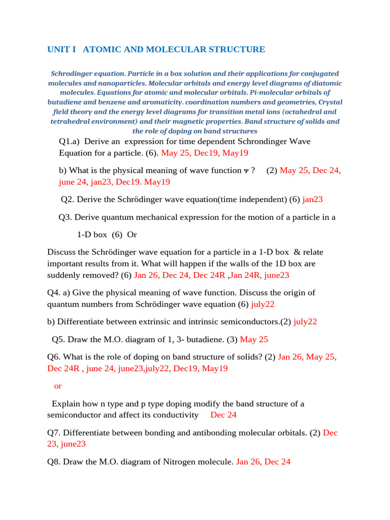 Atomic Structure Questions Ch1 | PDF