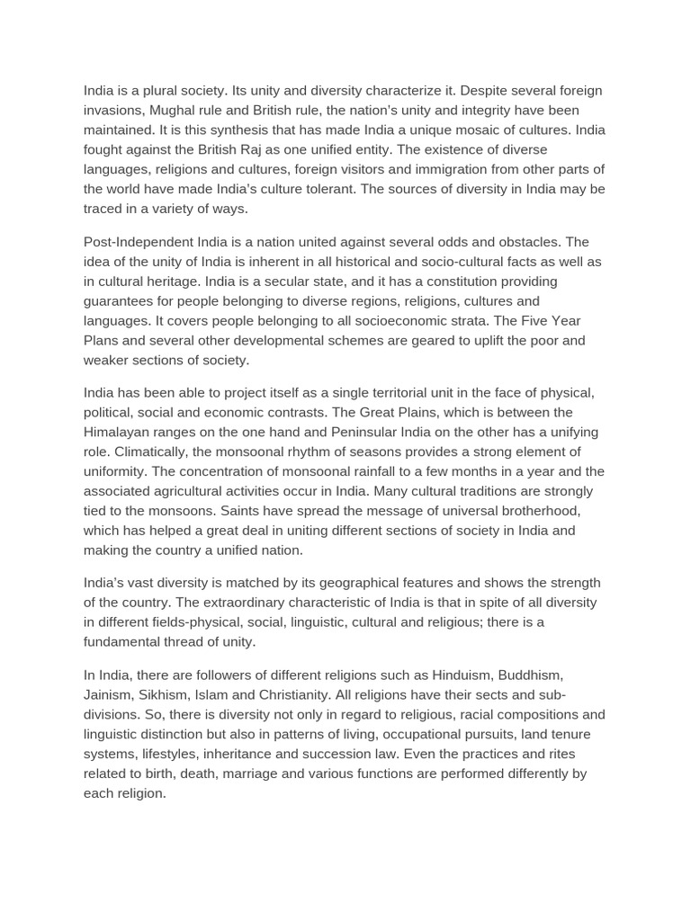 India Is A Land of Unity in Diversity | PDF | Spirituality