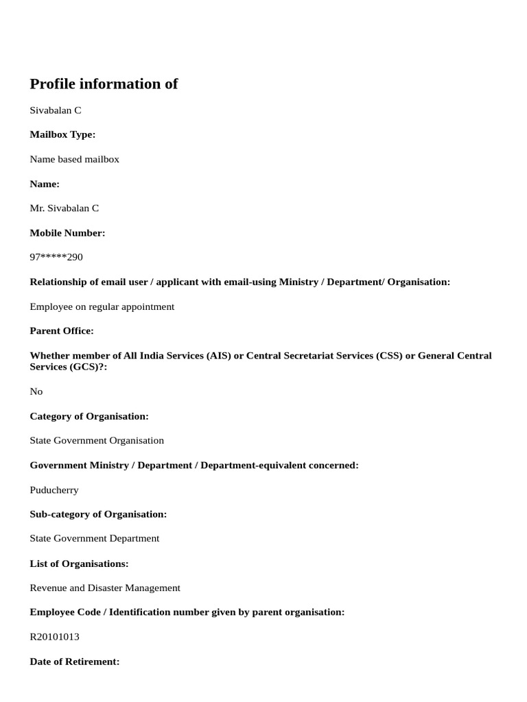 NIC Work Profile Information | PDF