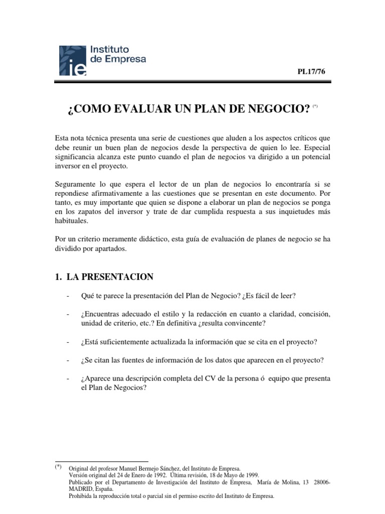 Evaluación de Planes de Negocio | PDF | Mercado (economía) | Innovación
