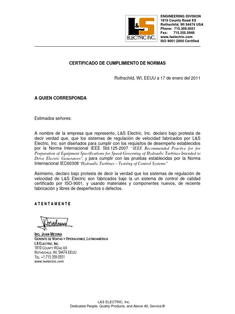 Certificado de Normas IEEE125 IEC 60308 | PDF