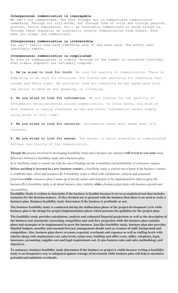Interpersonal Communication Is Inescapable | PDF | Feasibility Study ...