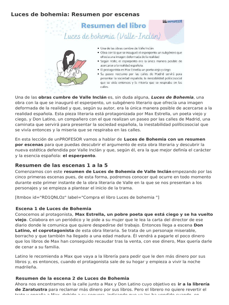Luces de Bohemia_ Resumen Por Escenas - Unprofesor.com | PDF