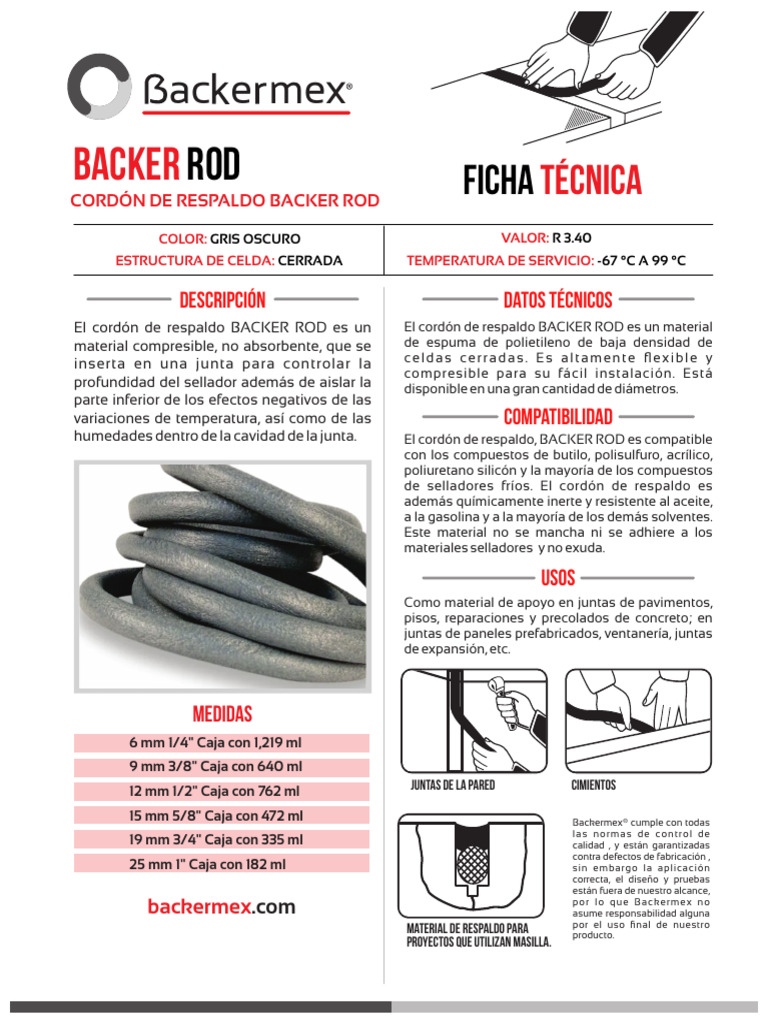 Ficha Tecnica Backer Rod - Backermex | PDF | Materiales