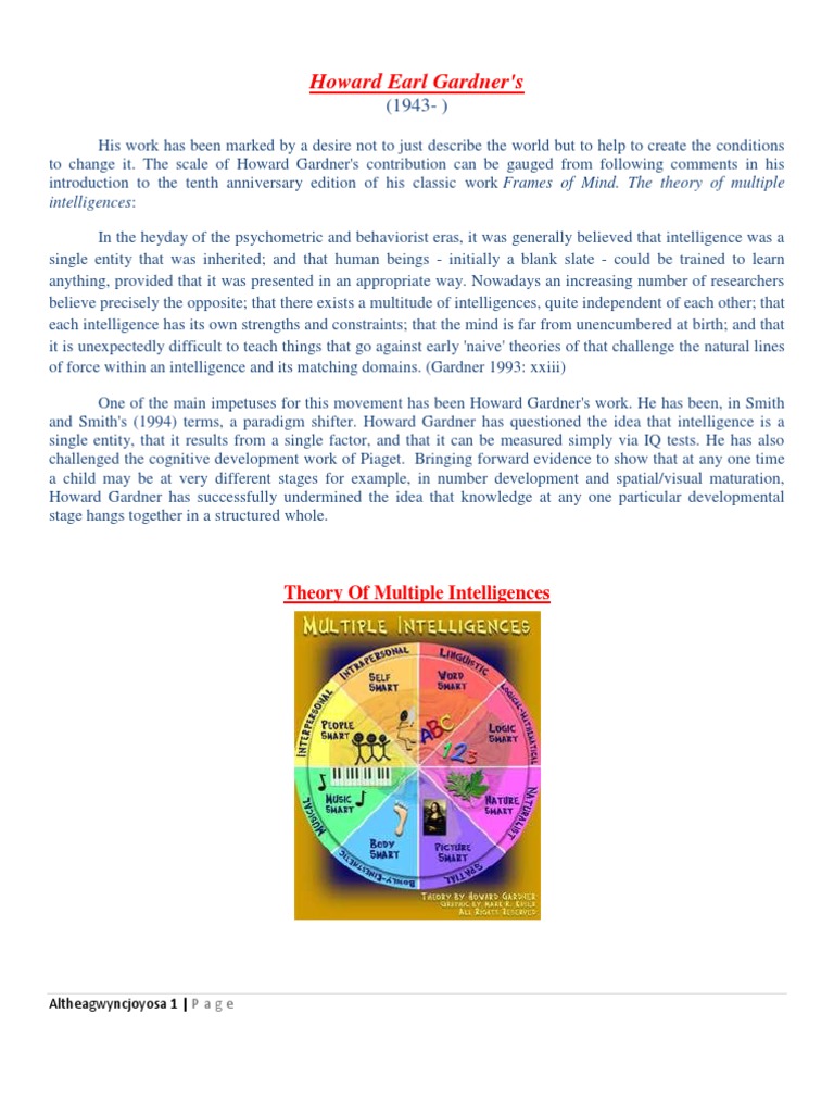 Howard Earl Gardner's: Intelligences | Download Free PDF | Neuroscience | Cognition
