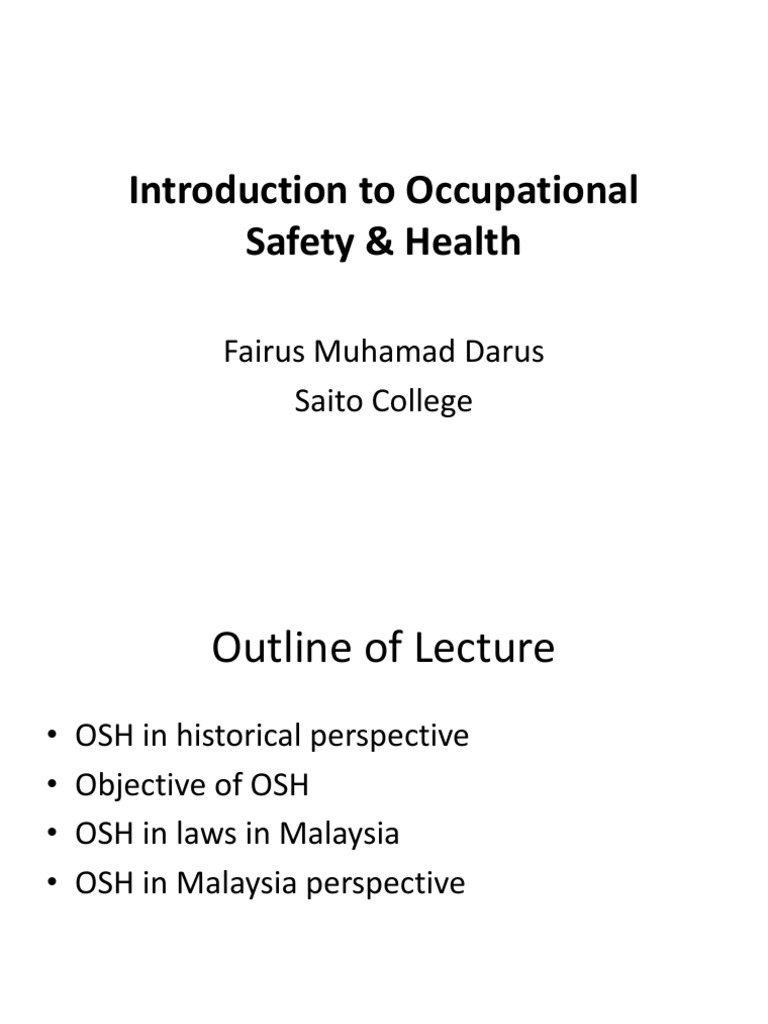 Ch01 Introduction To Occupational Safety and Health | PDF ...