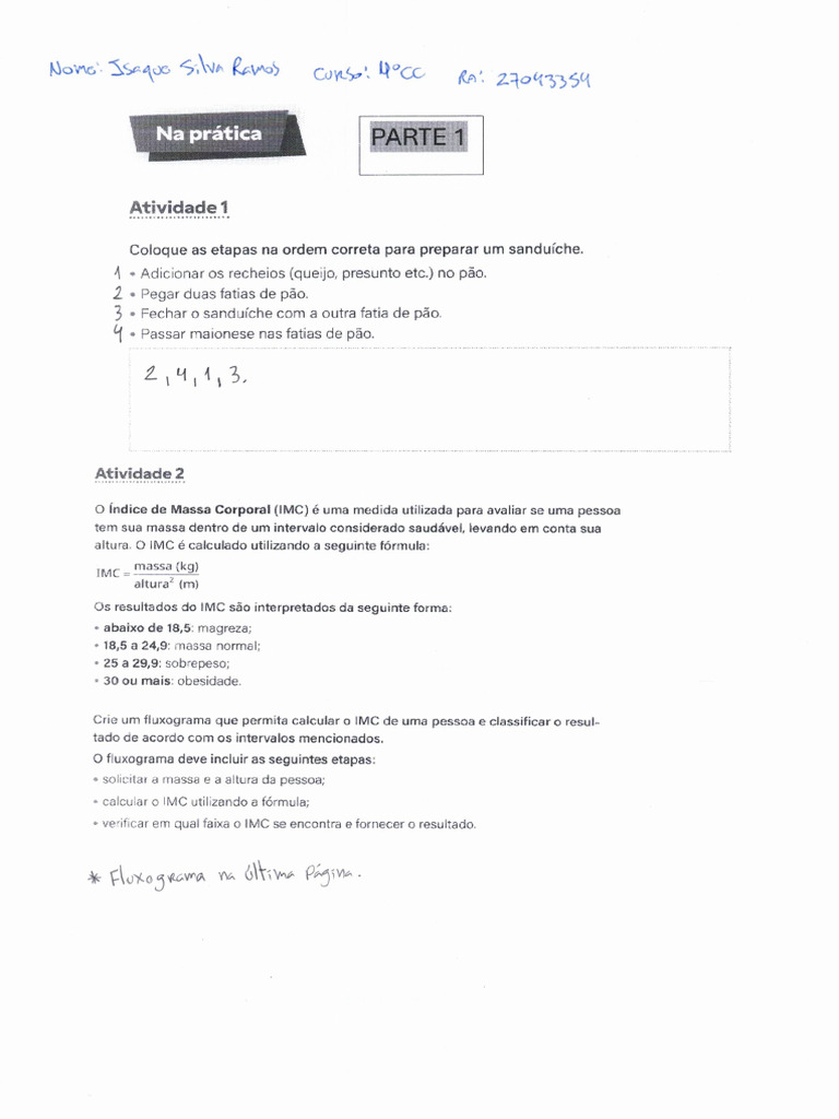 Exercicios de Fluxograma Isaque Ramos 4cc Ra 27043354 | PDF