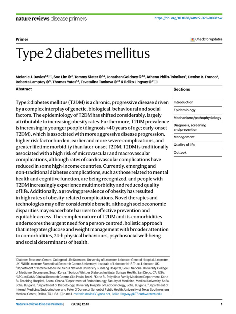 NATURE Type 2 Diabetes Mellitus Davies Et Al. 2026 | PDF | Insulin ...