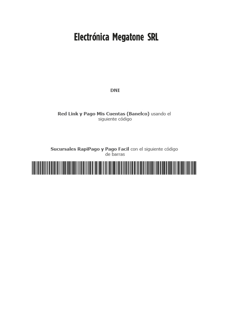 ElectronicaMegatoneSRL-Codigos de Pago | PDF