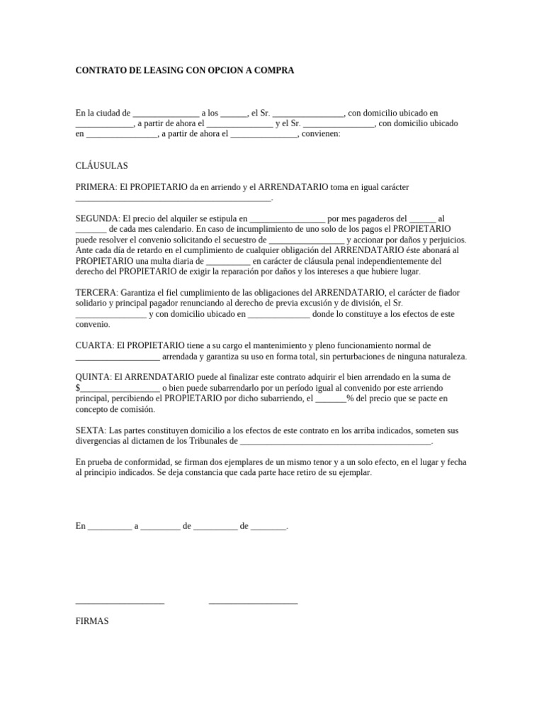 Contrato de Leasing Con Opcion A Compra | PDF