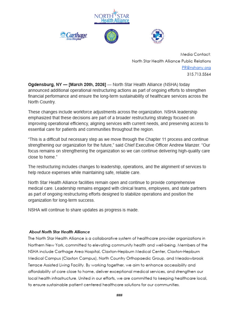 North Star Health Alliance Press Release | PDF | Health Care | Public ...