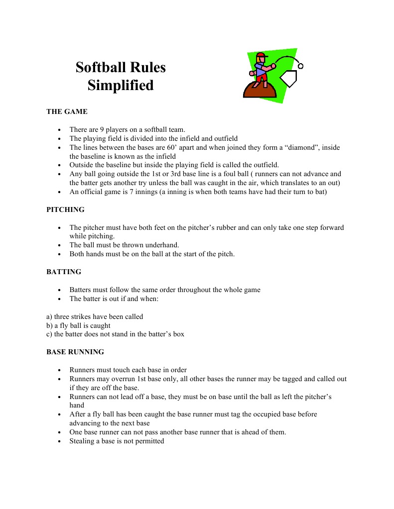 Softball Rules Simplified | PDF | Baseball Field | Softball