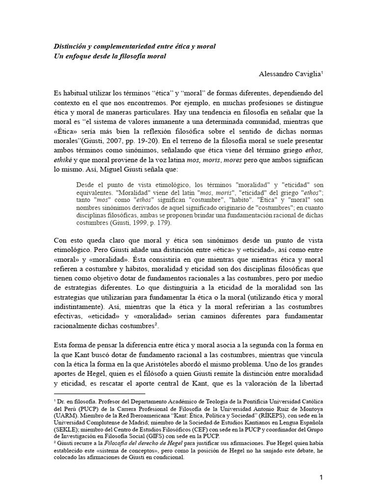 Alessandro Caviglia - Distinción y Complementariedad Entre Ética y ...